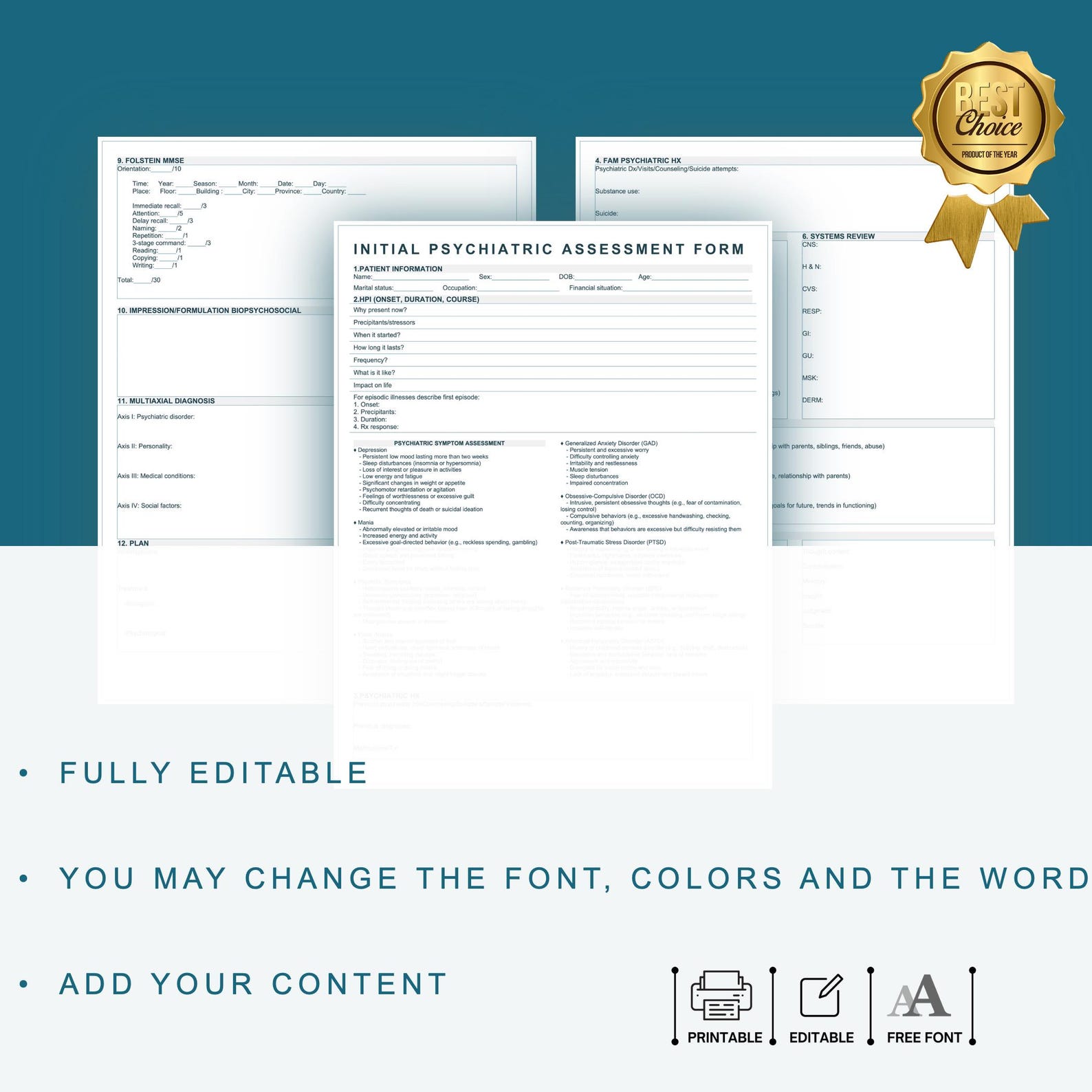 Initial Psychiatric Assessment Form, Clinical Interview Guide, Mental ...