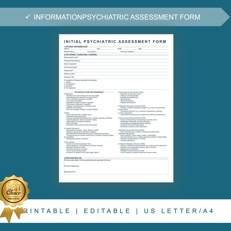 Initial Psychiatric Assessment Form, Clinical Interview Guide, Mental ...