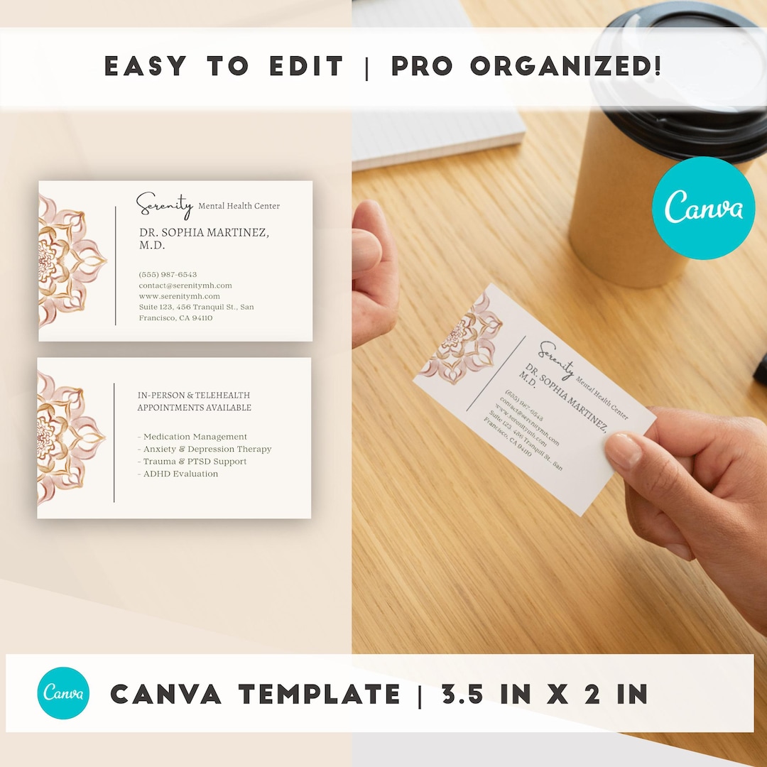 Psychiatric Clinic Business Card Template, Mental Health Therapist Card ...