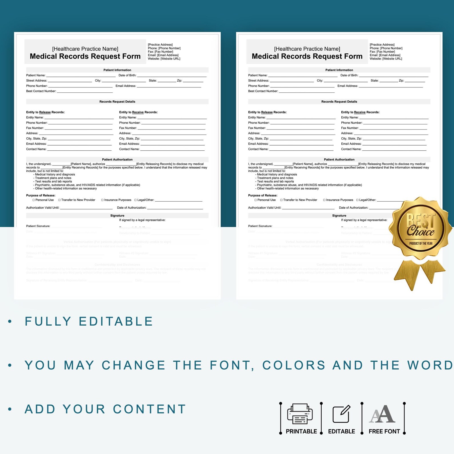 Medical Records Request Form Template, Printable Healthcare Medical ...