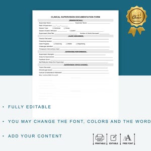 Printable Direct Service & Clinical Supervision Note Template ,editable ...