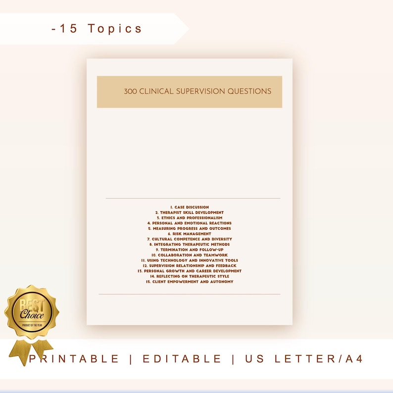 300 Clinical Supervision Questions, 15 Key Areas, Printable Therapist ...