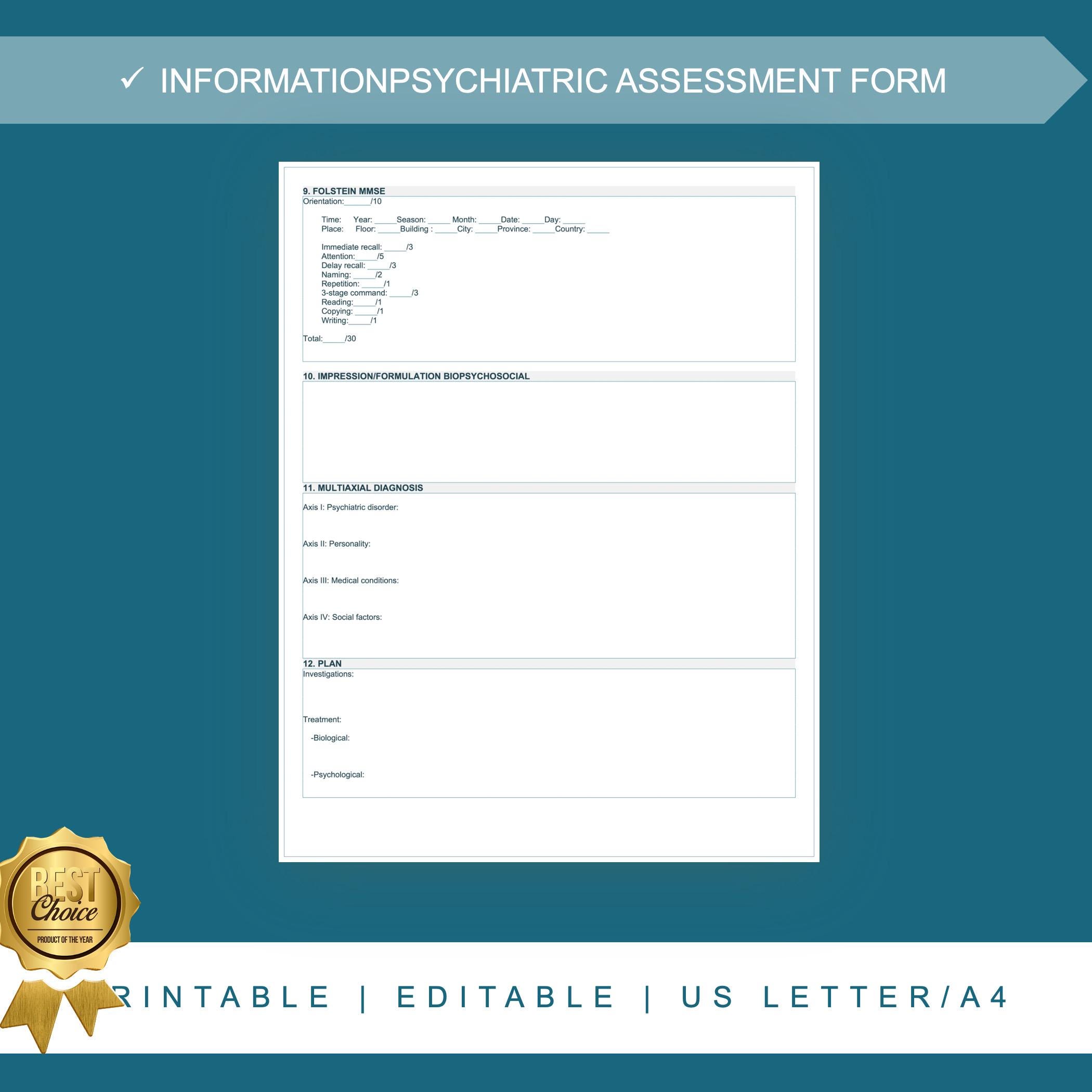 Initial Psychiatric Assessment Form, Clinical Interview Guide, Mental ...