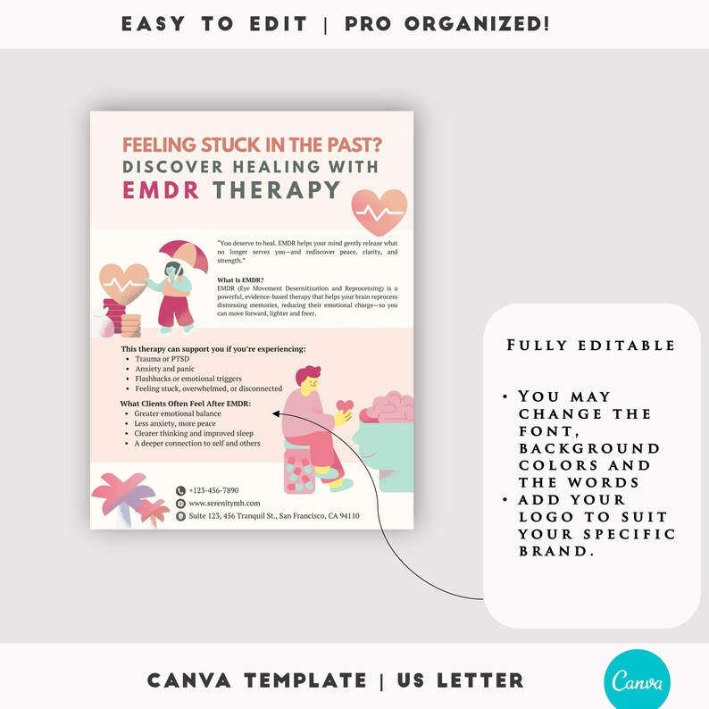EMDR Therapy Flyer Template, Printable EMDR Canva Flyer, Eye Movement ...