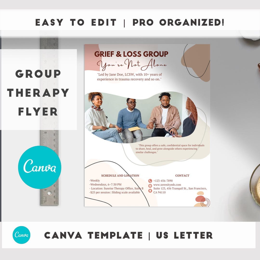 Group Therapy Flyer Template, Canva Editable,mental Health Care ...
