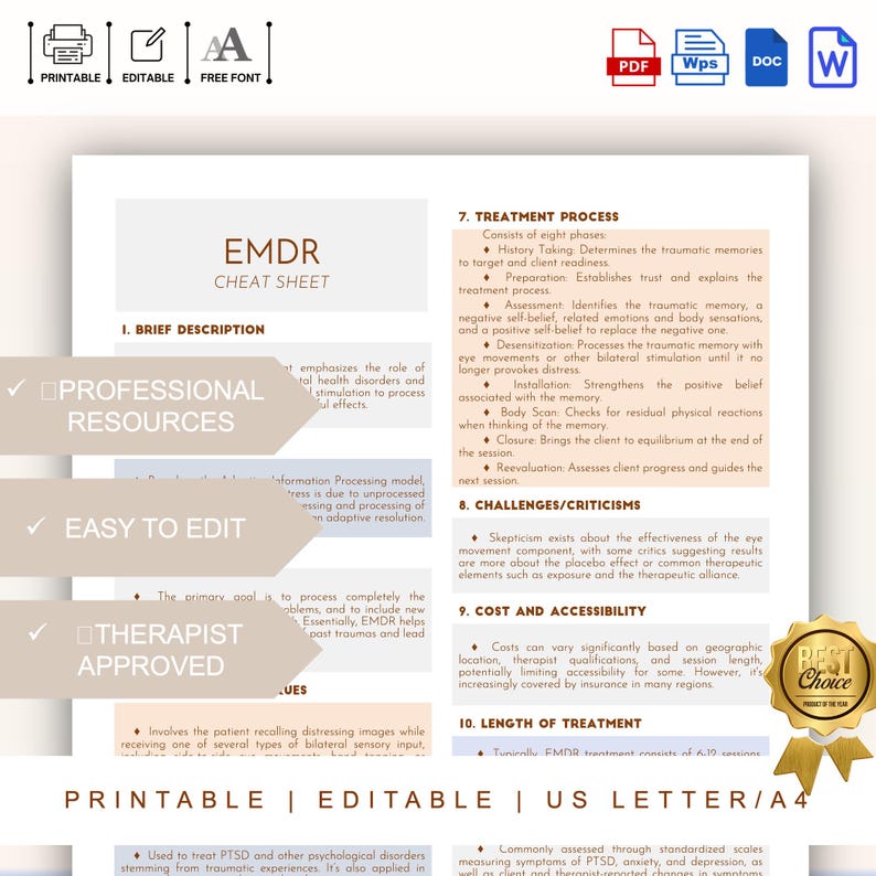 EMDR Therapy Cheat Sheet, Eye Movement Desensitization and Reprocessing ...