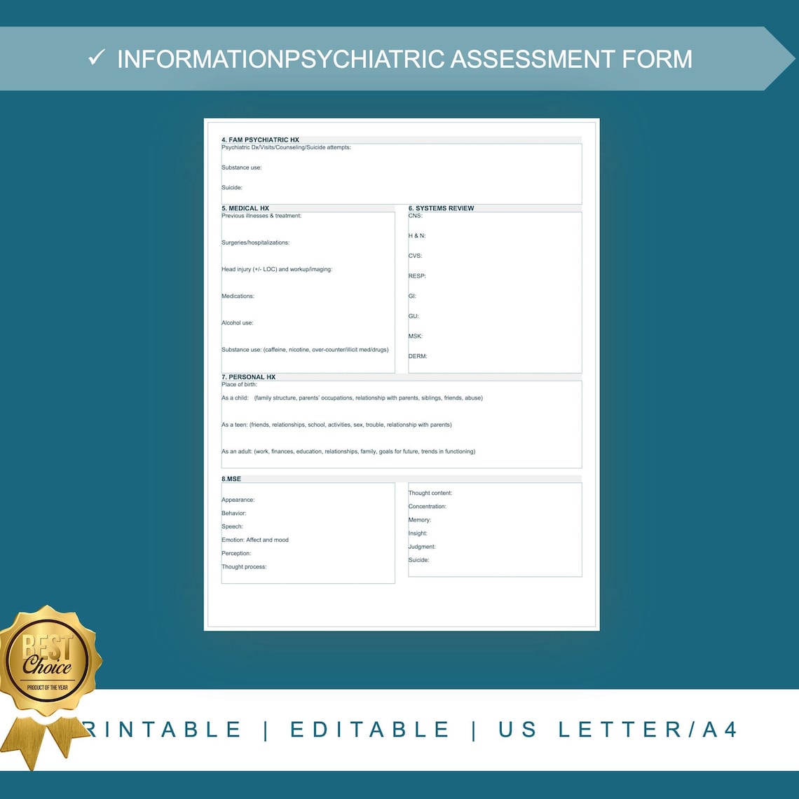 Initial Psychiatric Assessment Form, Clinical Interview Guide, Mental ...