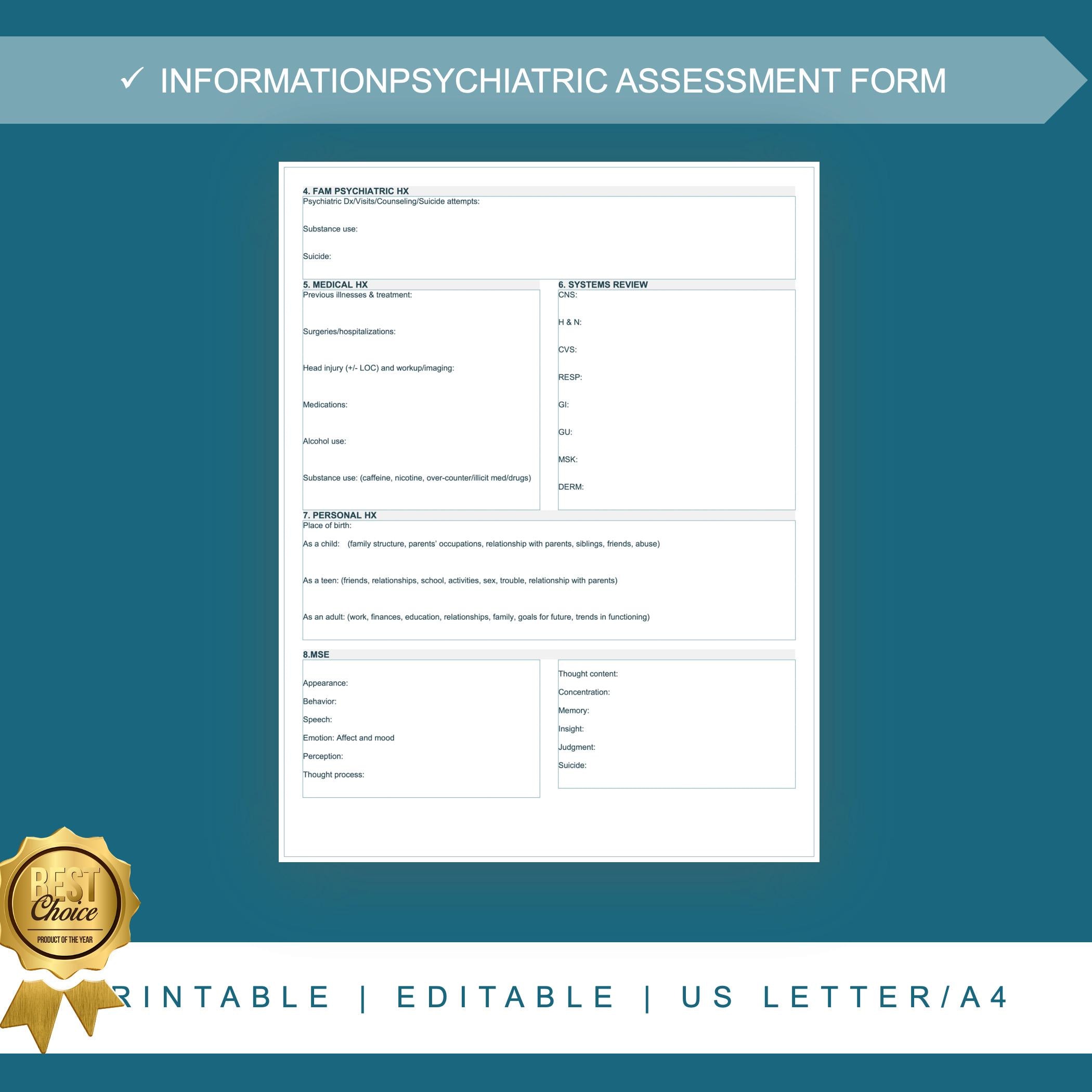 Initial Psychiatric Assessment Form, Clinical Interview Guide, Mental ...