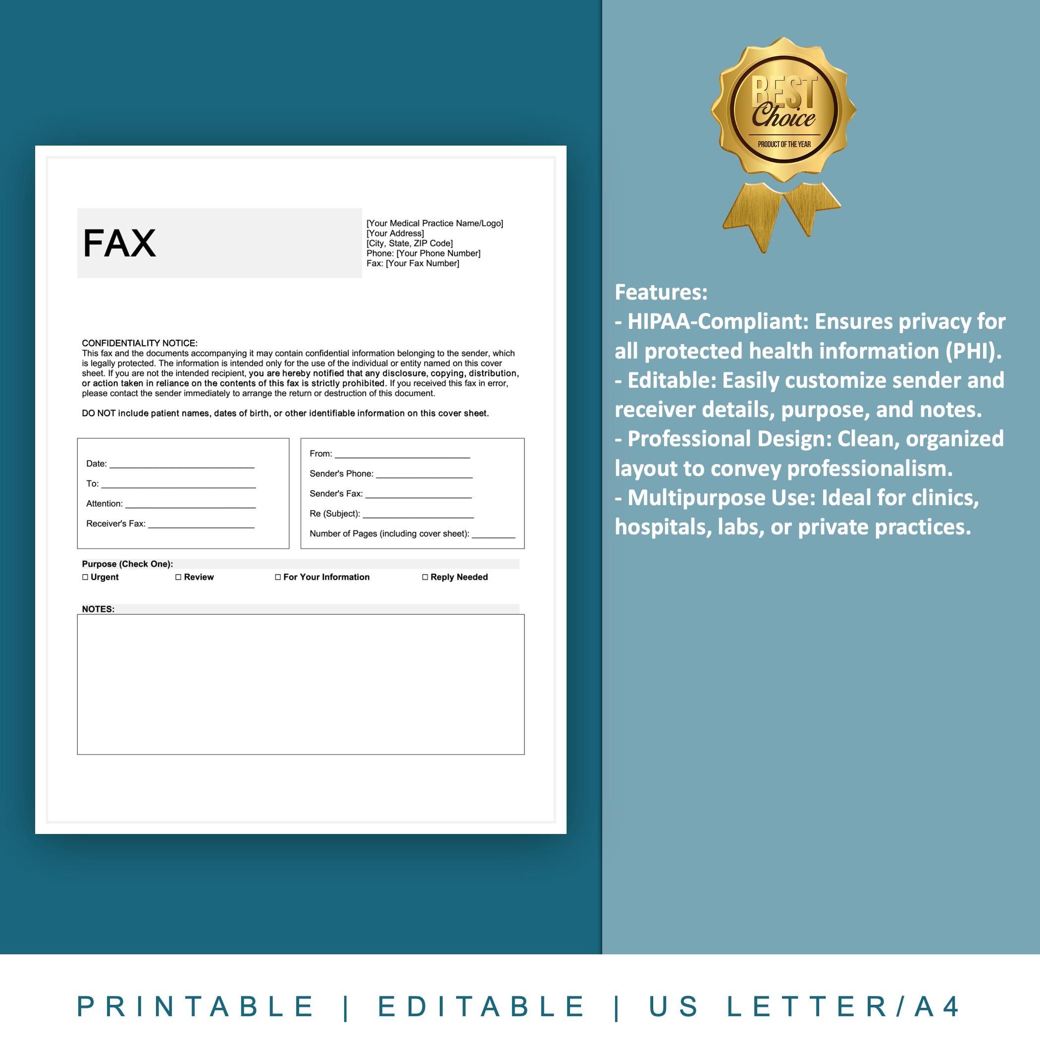 Medical Fax Cover Sheet Template, Printable Healthcare Fax Cover Sheet ...