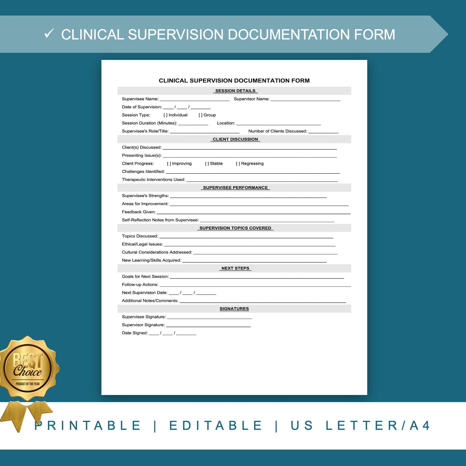 Printable Direct Service & Clinical Supervision Note Template ,editable ...