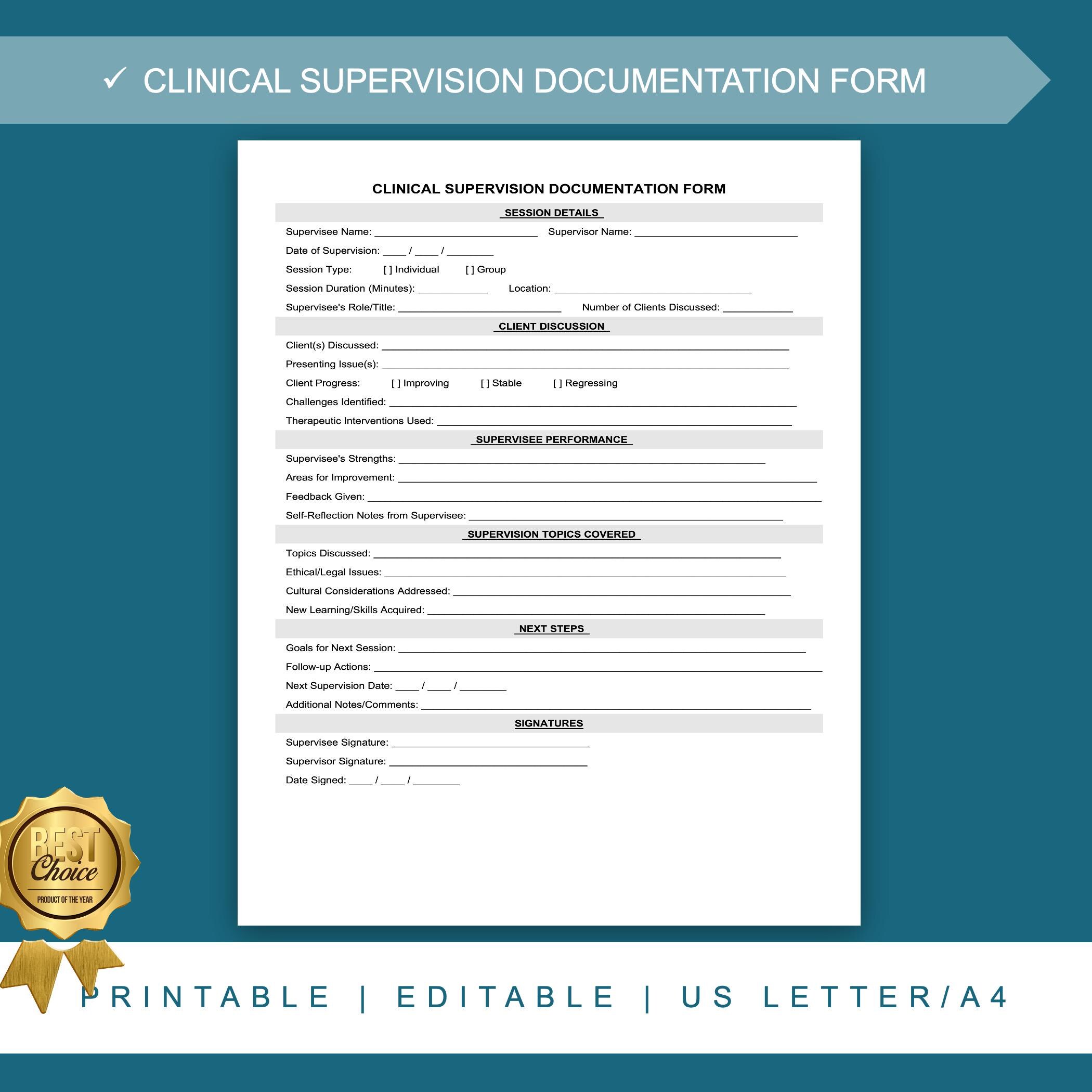 Printable Direct Service & Clinical Supervision Note Template ,editable ...