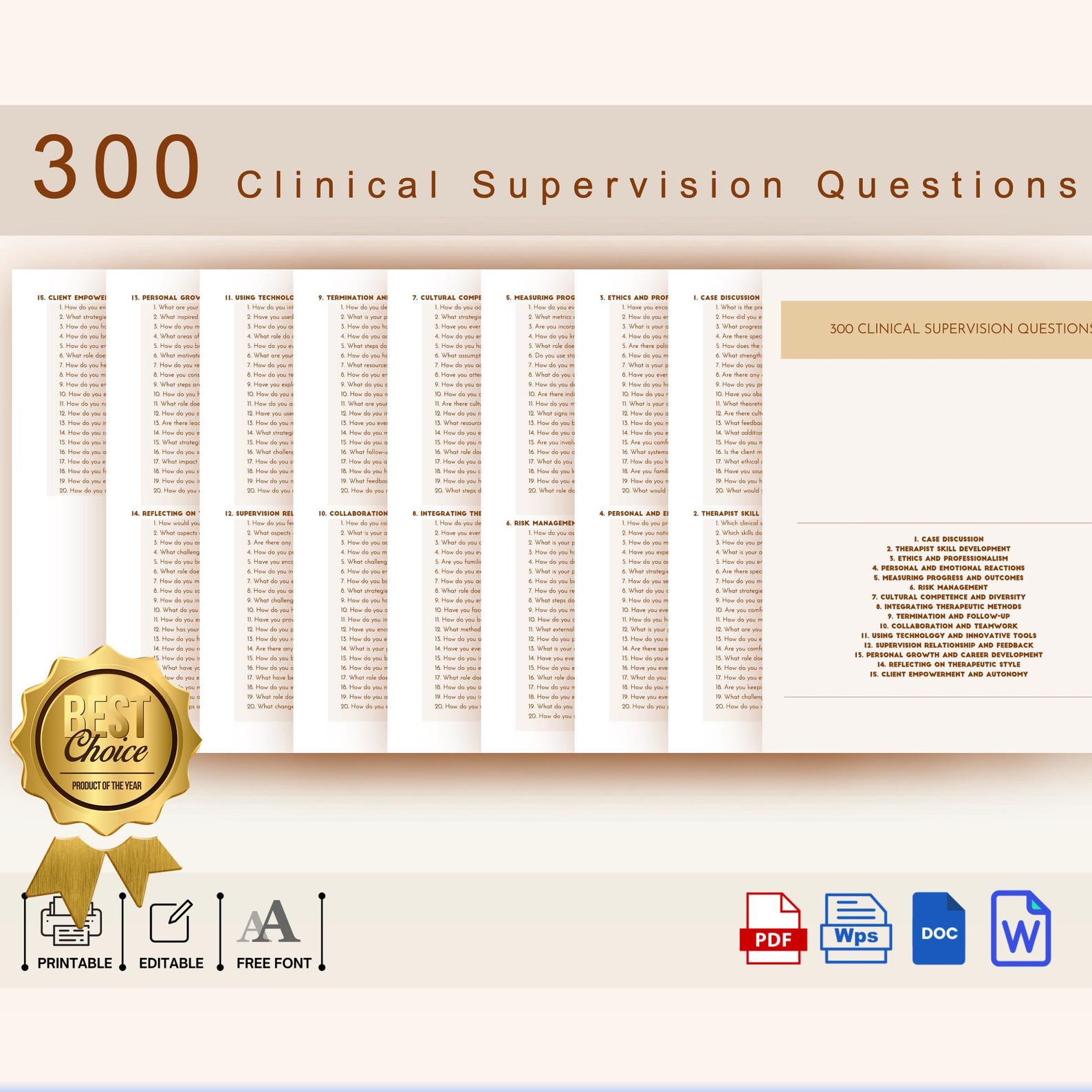 300 Clinical Supervision Questions, 15 Key Areas, Printable Therapist ...