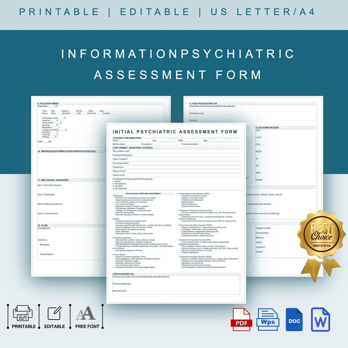 Initial Psychiatric Assessment Form, Clinical Interview Guide, Mental ...