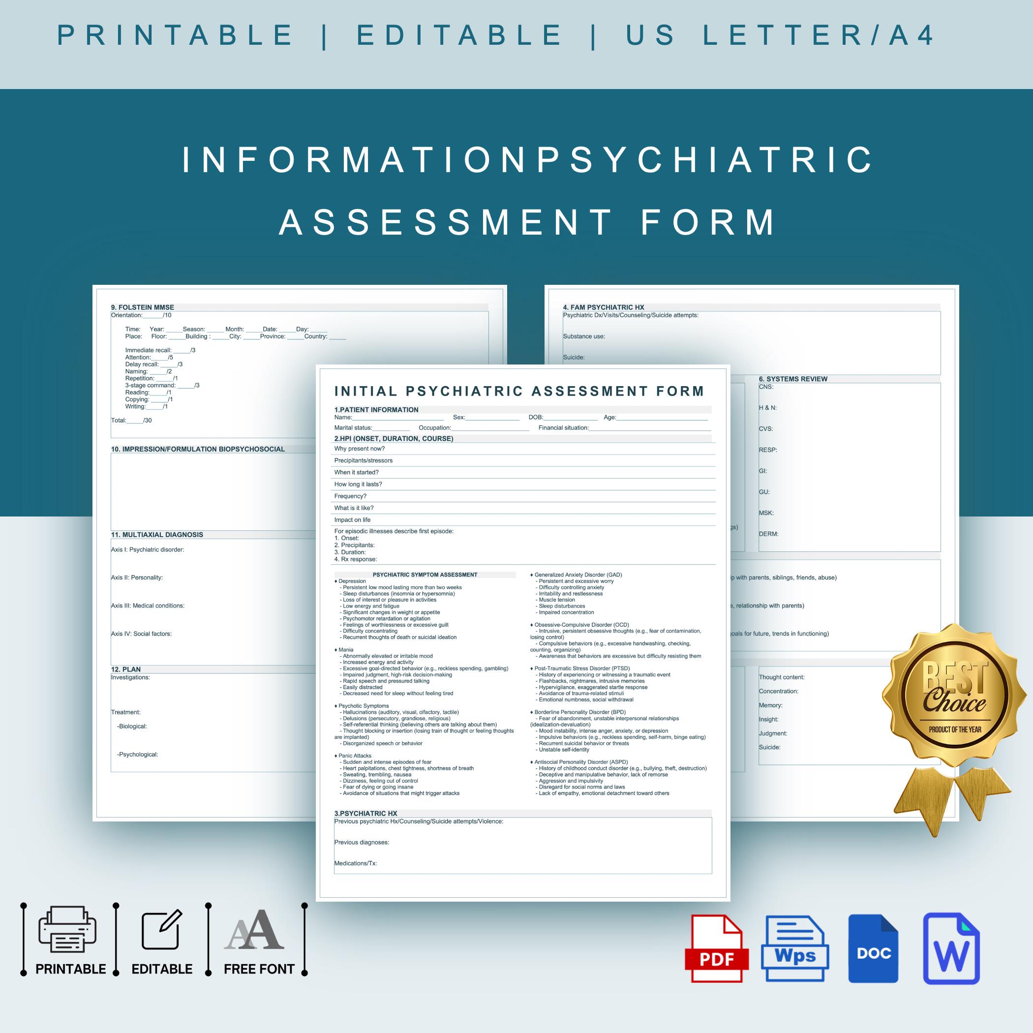 Initial Psychiatric Assessment Form, Clinical Interview Guide, Mental ...