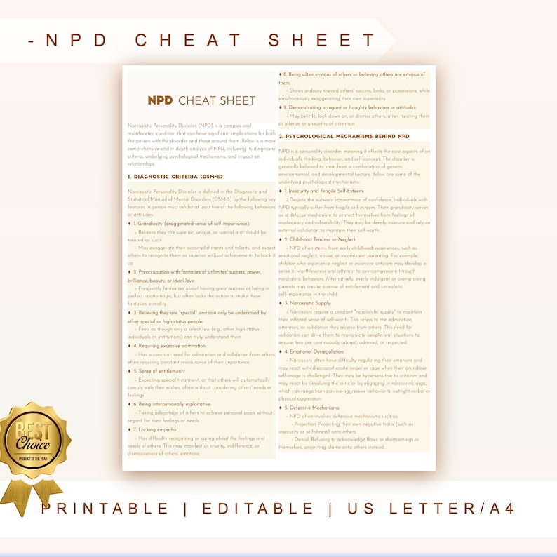 Npd Cheat Sheet Guide, Narcissistic Personality Disorder, Npd Symptoms ...
