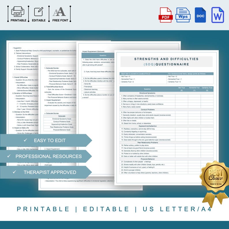 Strengths and Difficulties Questionnaire (SDQ) Template for ...