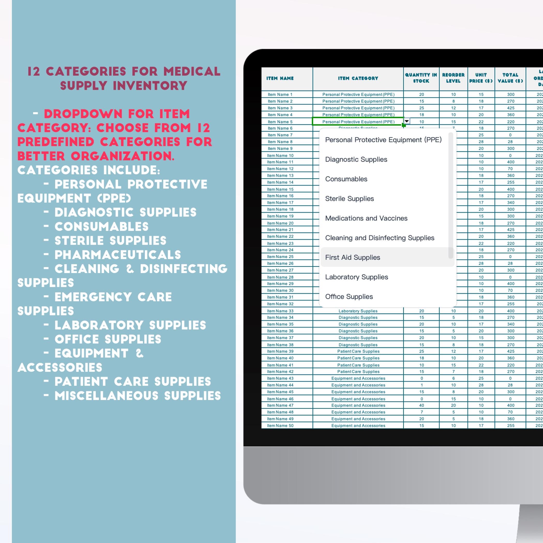 Medical Supply Inventory Tracker Template | Spreadsheet for Healthcare ...