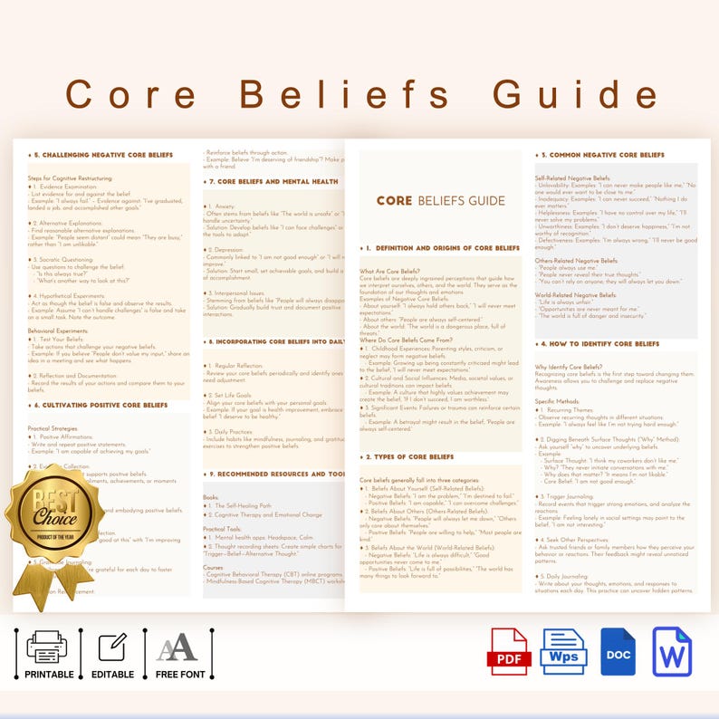 Core Beliefs Complete Guide Printable,core Beliefs Worksheet, Editable ...