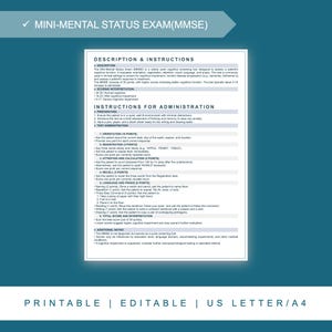 Editable Mini-mental Status Exam (MMSE) Template, Cognitive Assessment ...
