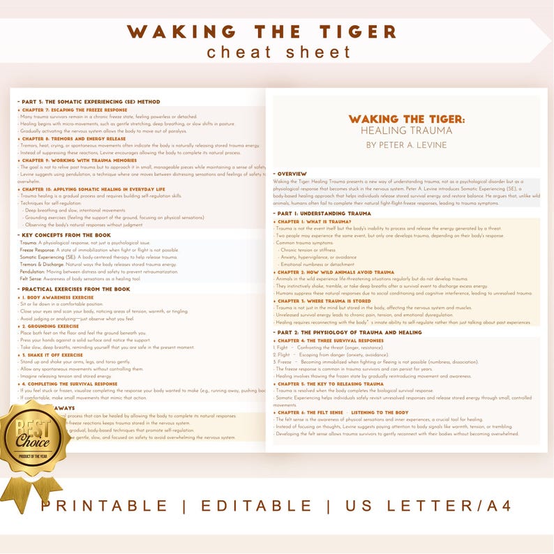 Waking the Tiger: Healing Trauma Cheat Sheet, by Peter A. Levine ...