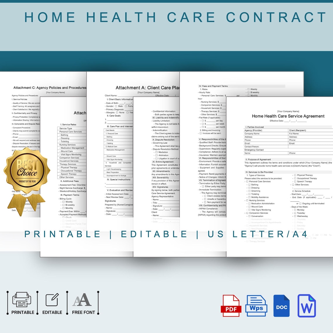 Editable Home Health Care Service Agreement Template, Printable Home ...