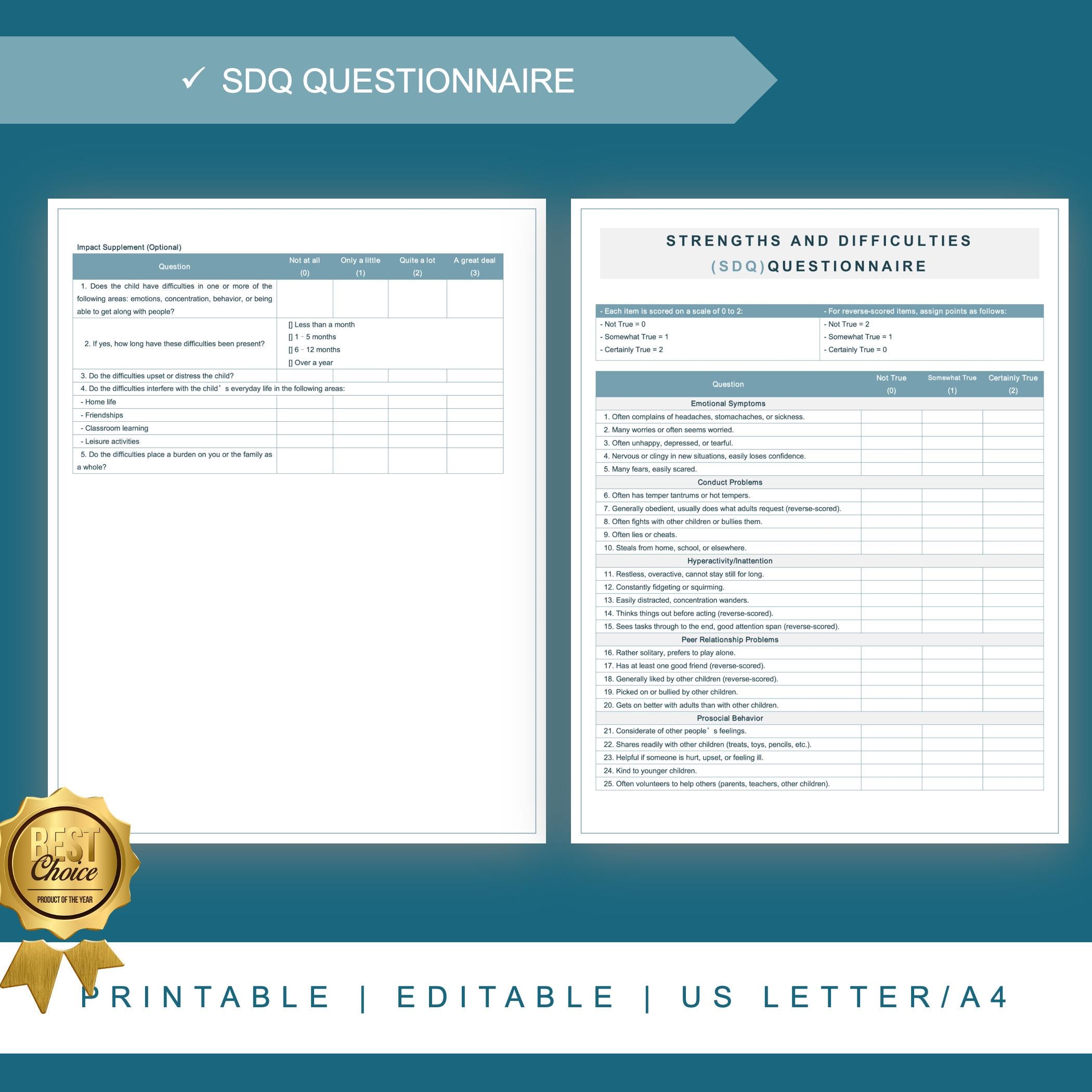 Strengths and Difficulties Questionnaire (SDQ) Template for ...
