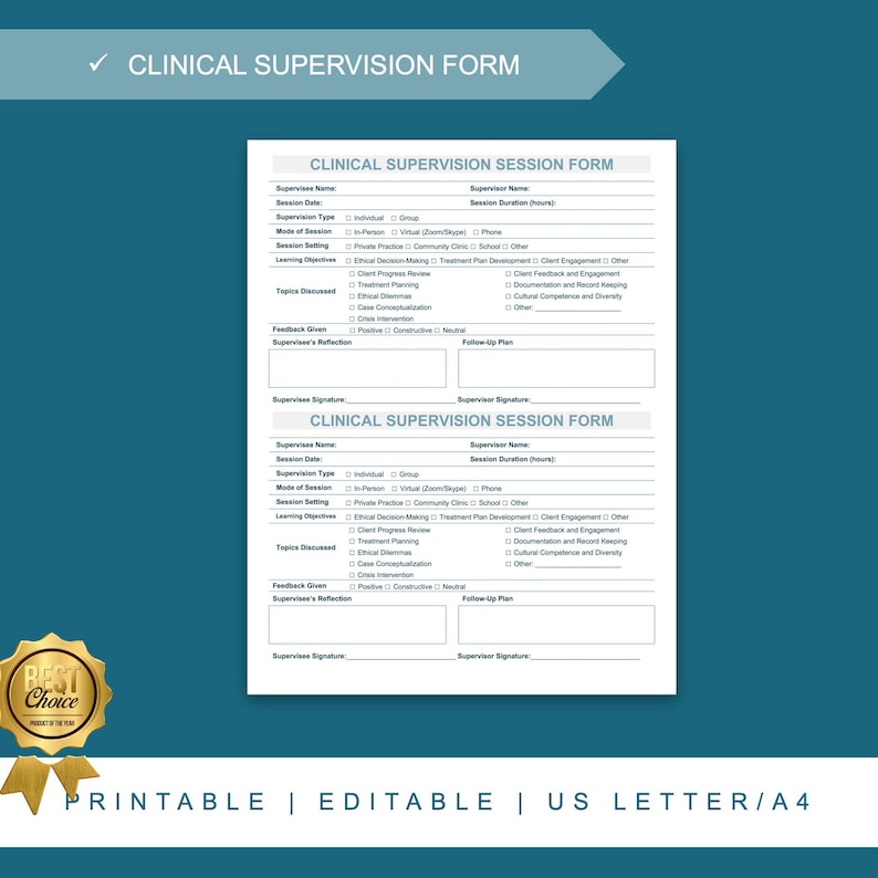 Clinical Supervision Session Form & Hours Log for Lpcs, Editable ...