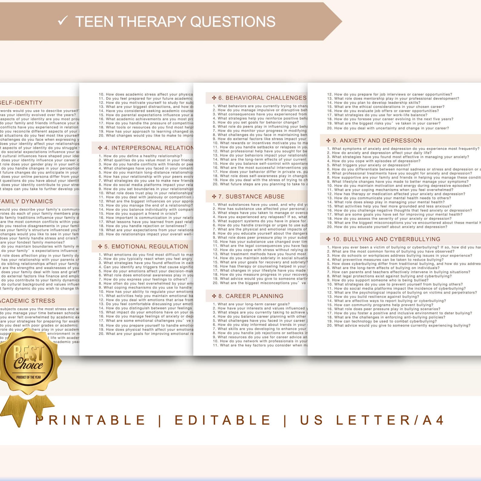 Teen Therapy Questions, Adolescent Therapy, Teens Questionnaire, Teens ...