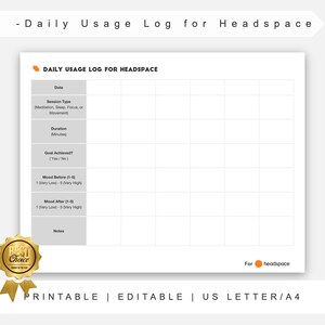 Headspace App Usage Tracker Template, Editable Digital Mental Health ...