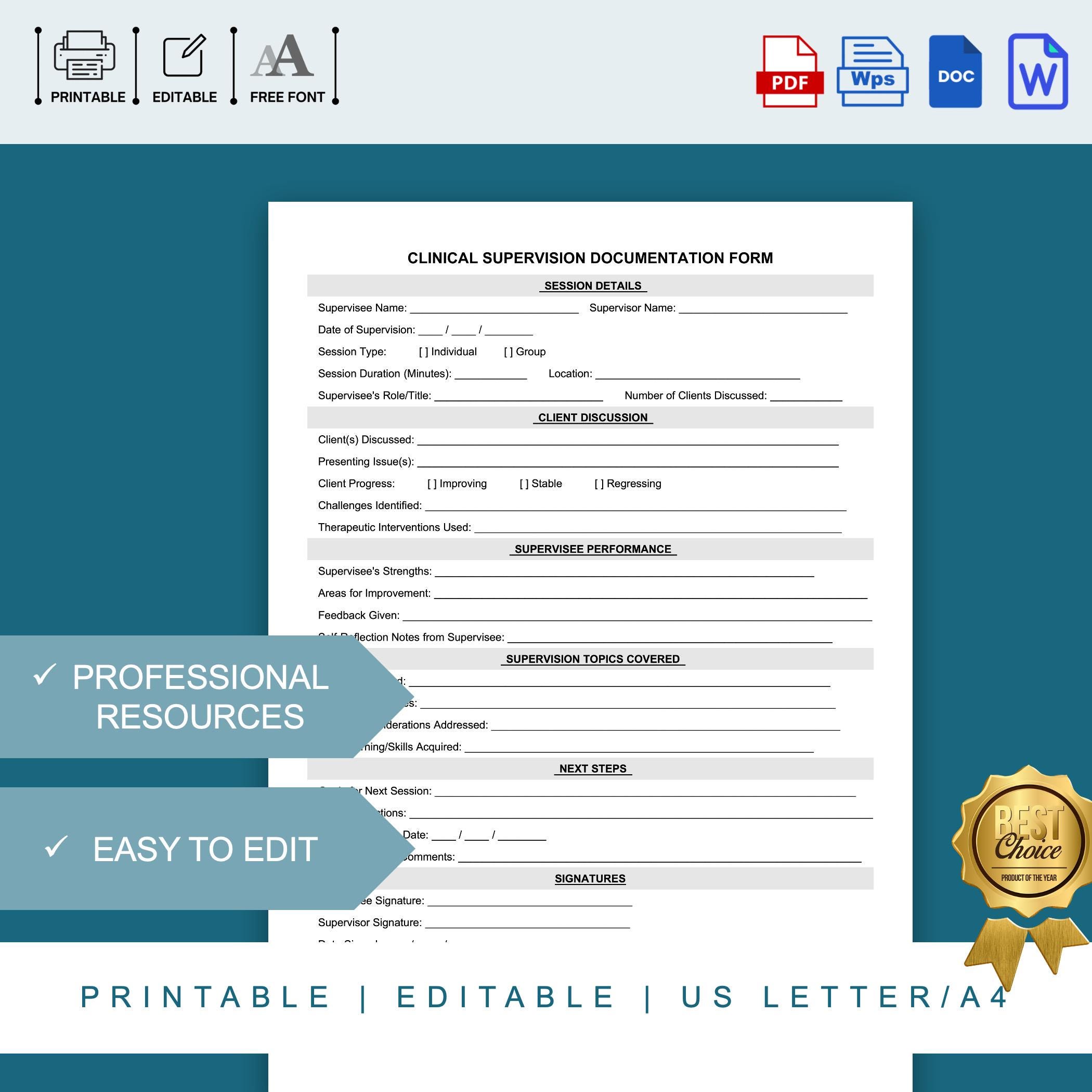 Printable Direct Service & Clinical Supervision Note Template ,editable ...