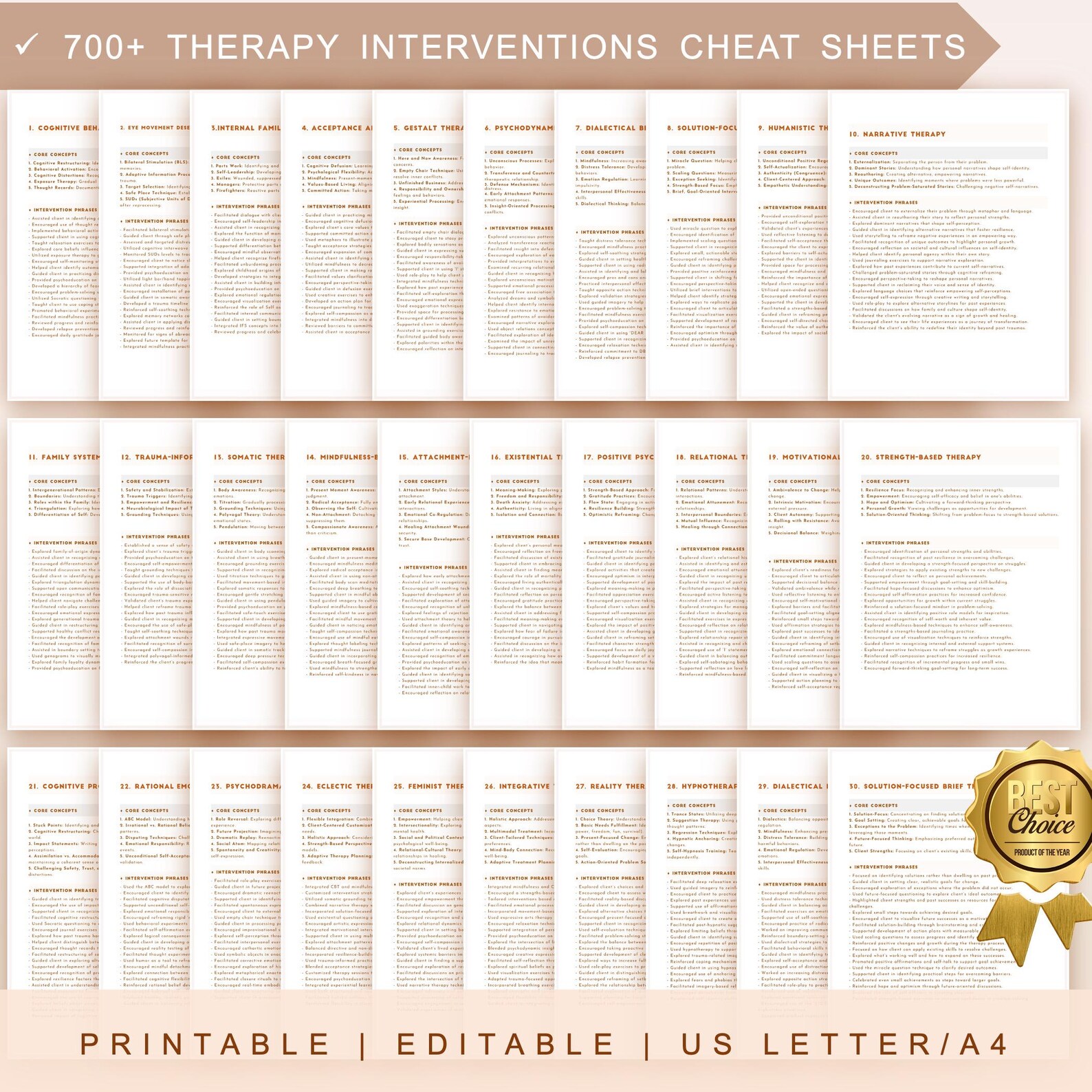 Therapy Intervention Cheat Sheet, Clinical Tools for Therapy Progress ...