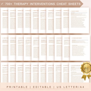 Therapy Intervention Cheat Sheet, Clinical Tools for Therapy Progress ...