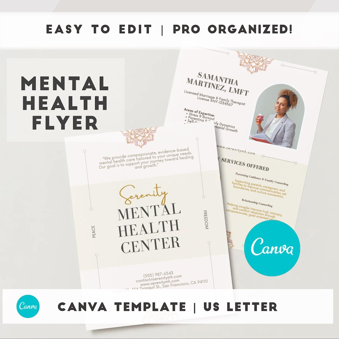 Mental Health Therapy Brochure Canva Template for Counselors, Therapy ...