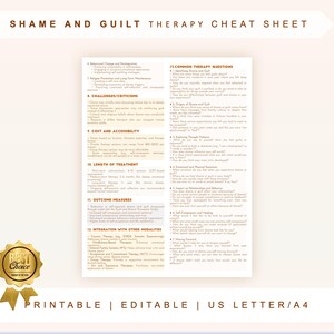 Shame and Guilt Therapy Cheat Sheet, Cognitive Reframing and Emotional ...
