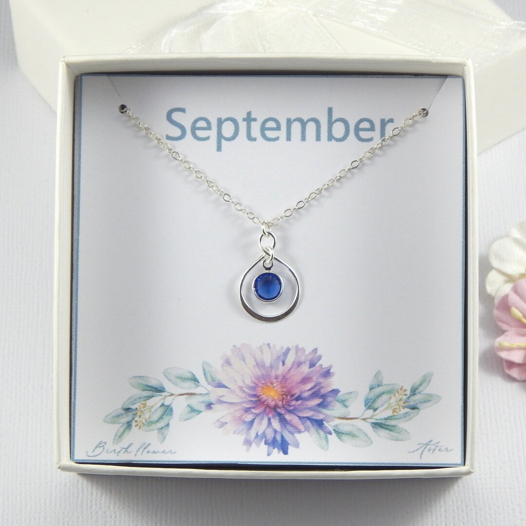 September Birth Flower and Birthstone Necklace in Gift Box - Etsy