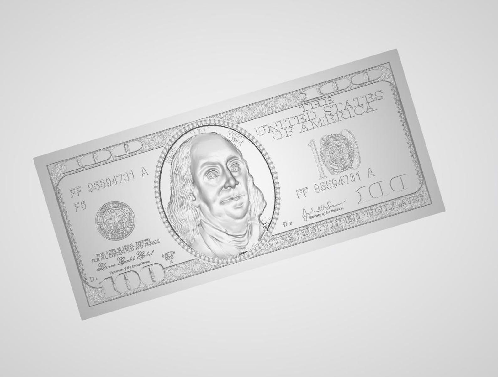 100 Dollar Bill 3D STL Model: CNC Router Carving (3D Print File) - Etsy