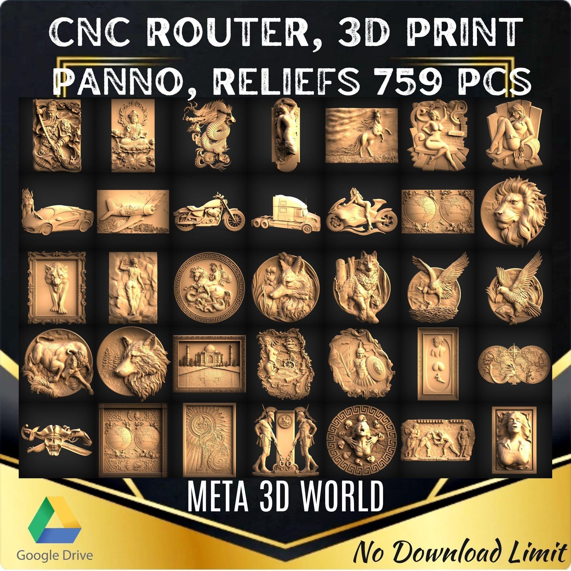 Panno, Reliefs Pack, 759 Pcs - 3D STL Model for CNC Router, Relief ...