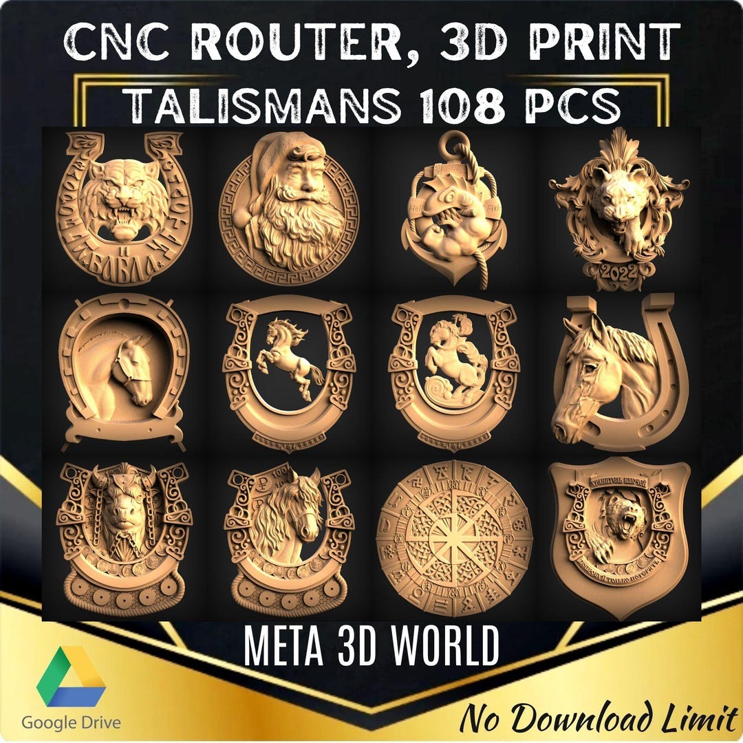 108 Amulets Talismans 3D STL Model Pack: CNC Router, Engraver (3D Print ...