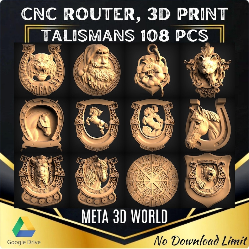 108 Amulets Talismans 3D STL Model Pack: CNC Router, Engraver (3D Print ...