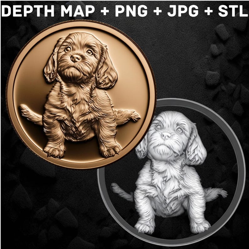 Cockapoo Cute Dog Coin Design - 3D Fiber Laser Engraving Design, Png ...
