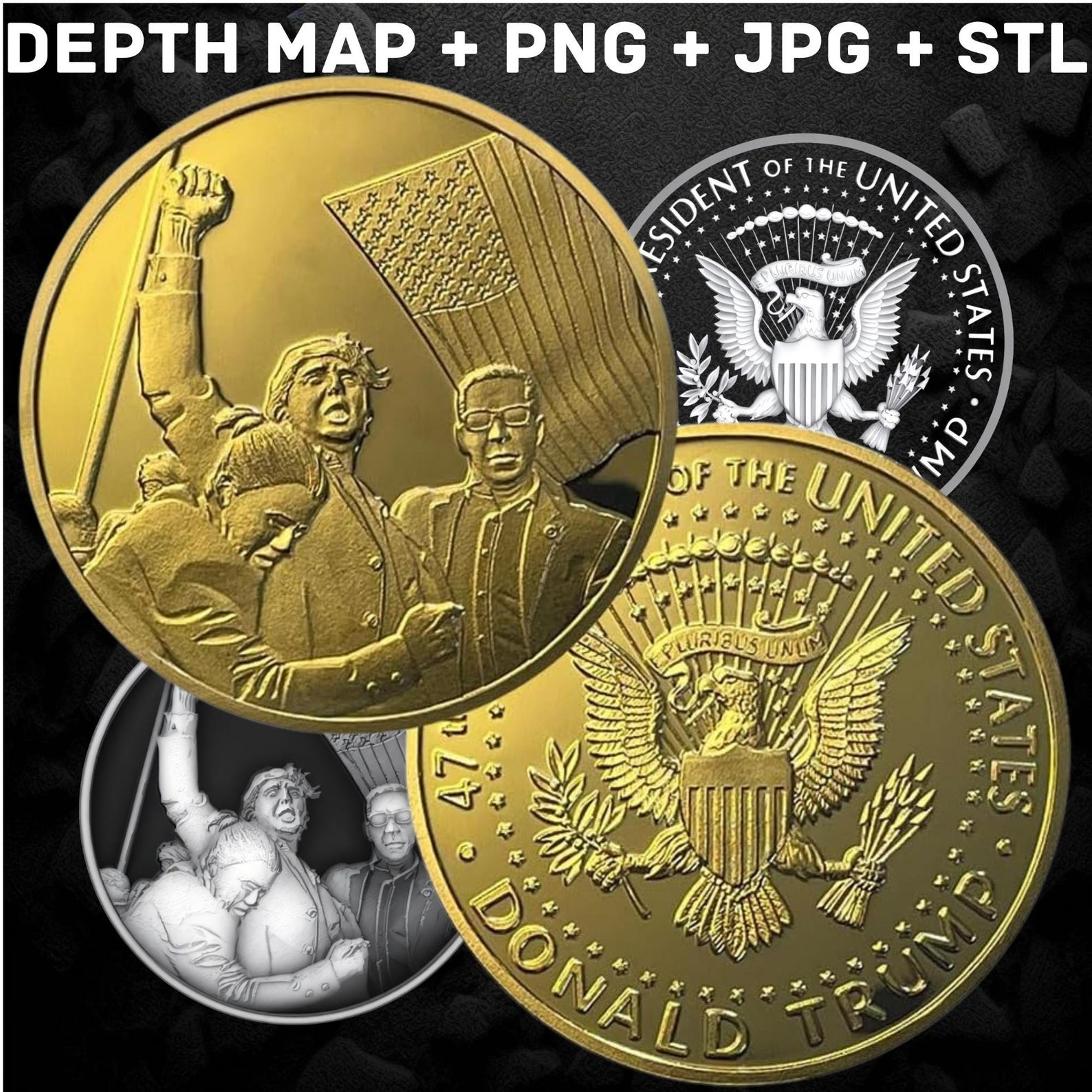 President Donald Trump Coin Design - 3D Fiber Laser Engraving Design ...