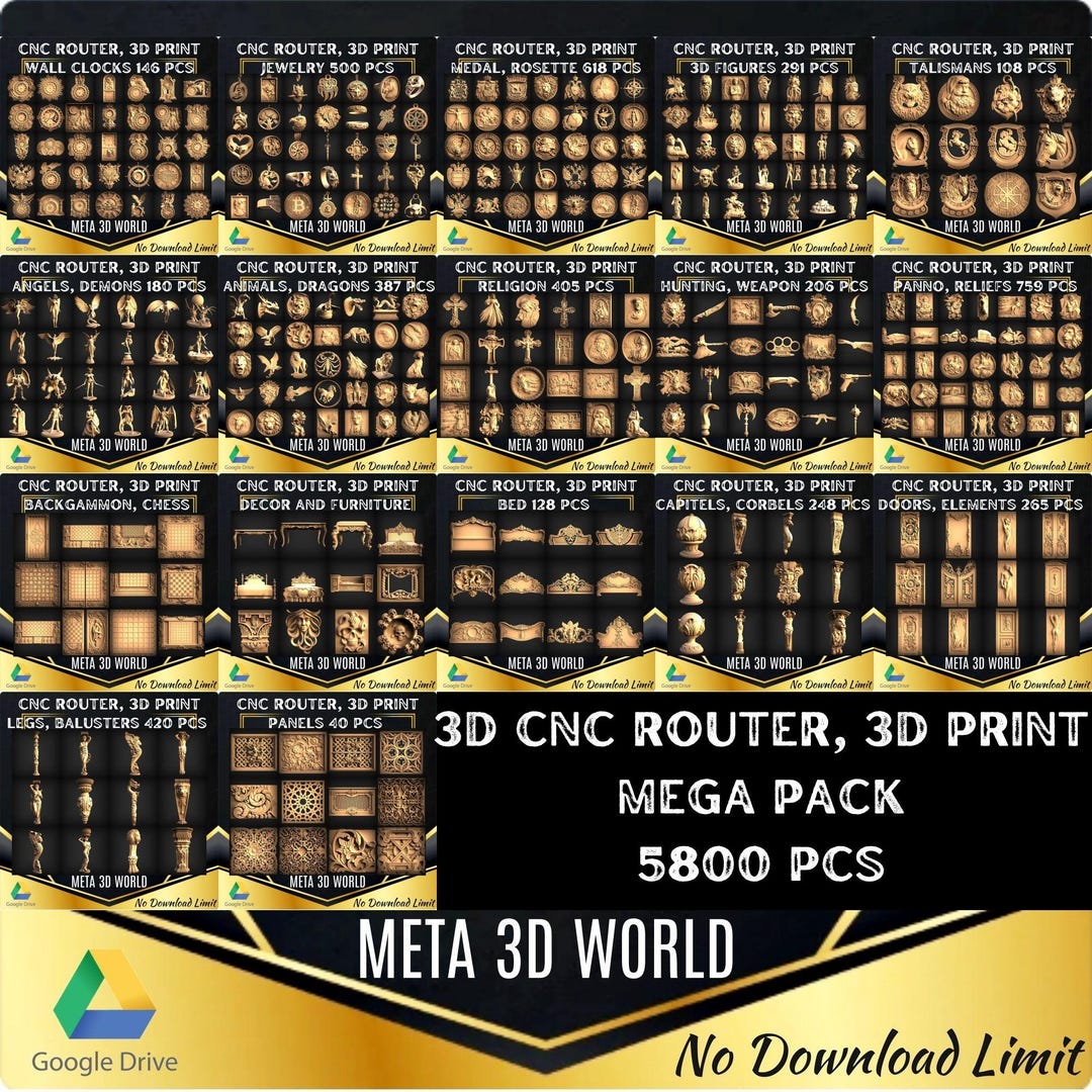 5800 3D STL Modelle Mega Pack: CNC-Fräser, Reliefdateien, Artcam ...