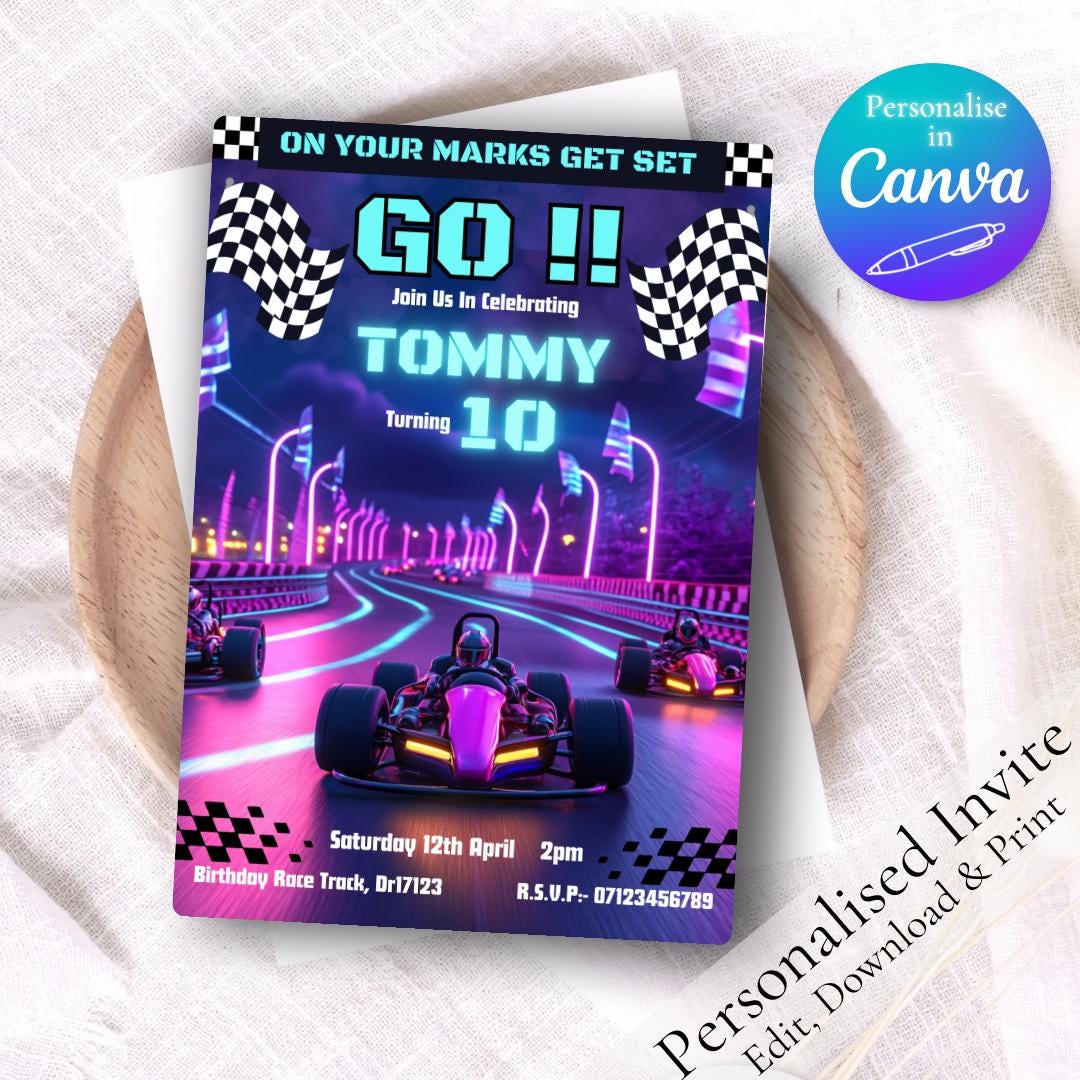 Go Kart Invitation | Customisable Party Template| Racing Invite - Etsy