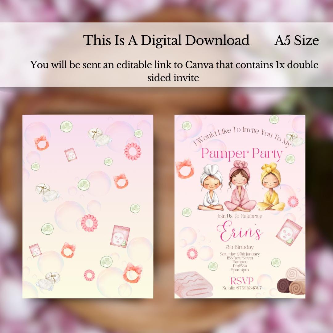 Editable Little Girls Pamper Party Invitation Template - Spa Party ...