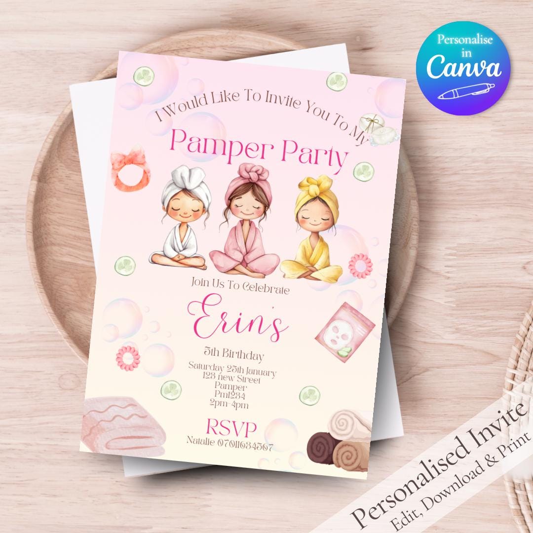 Editable Little Girls Pamper Party Invitation Template - Spa Party ...