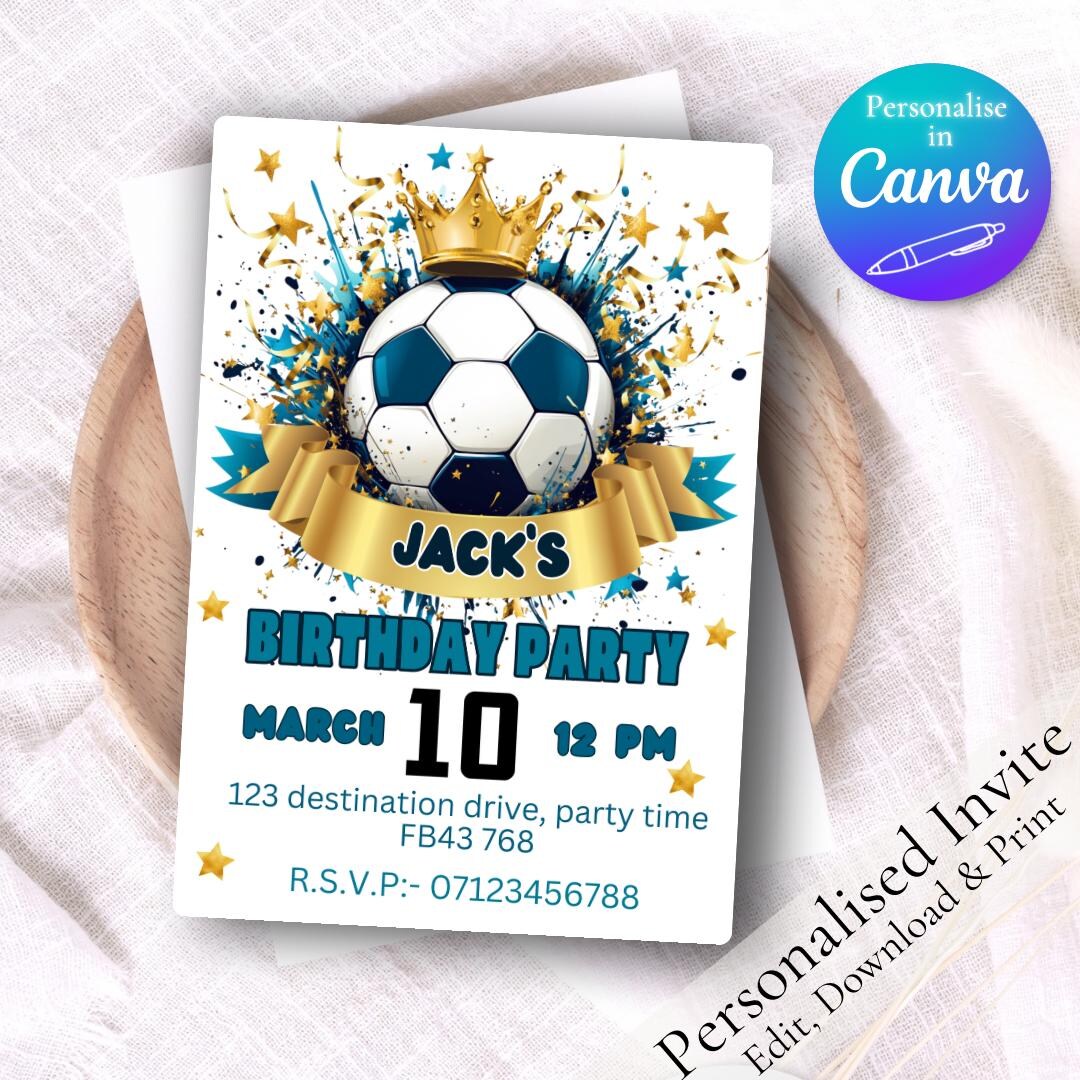 Editable Boys Football Party Invitation Template - Printable Sports ...