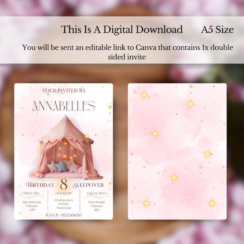 Editable Sleepover Birthday Invitation | Teepee Tent, Stars (canva ...