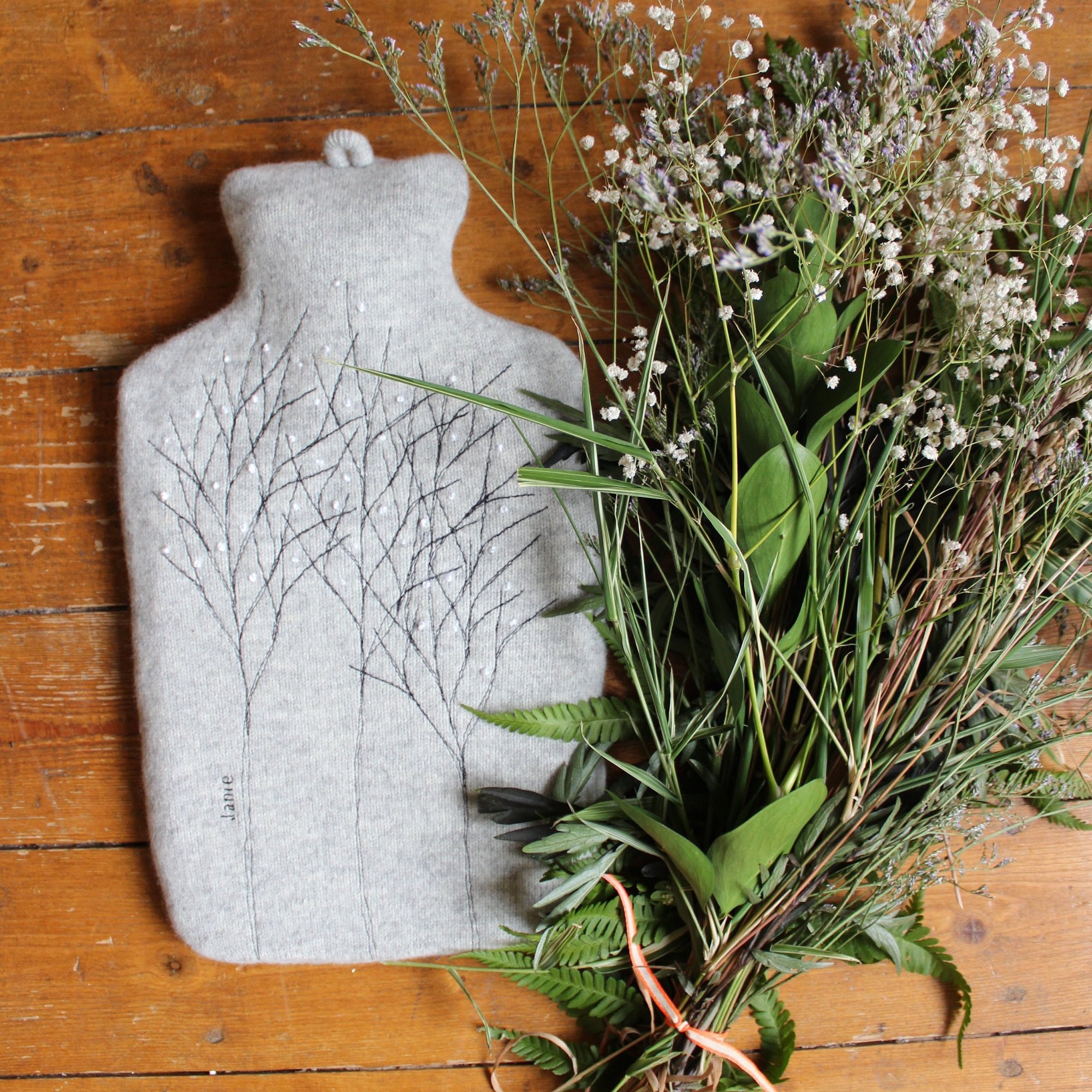 Hot Water Bottle With Grey Treeline Design in PEARL GREY 2L - Etsy UK