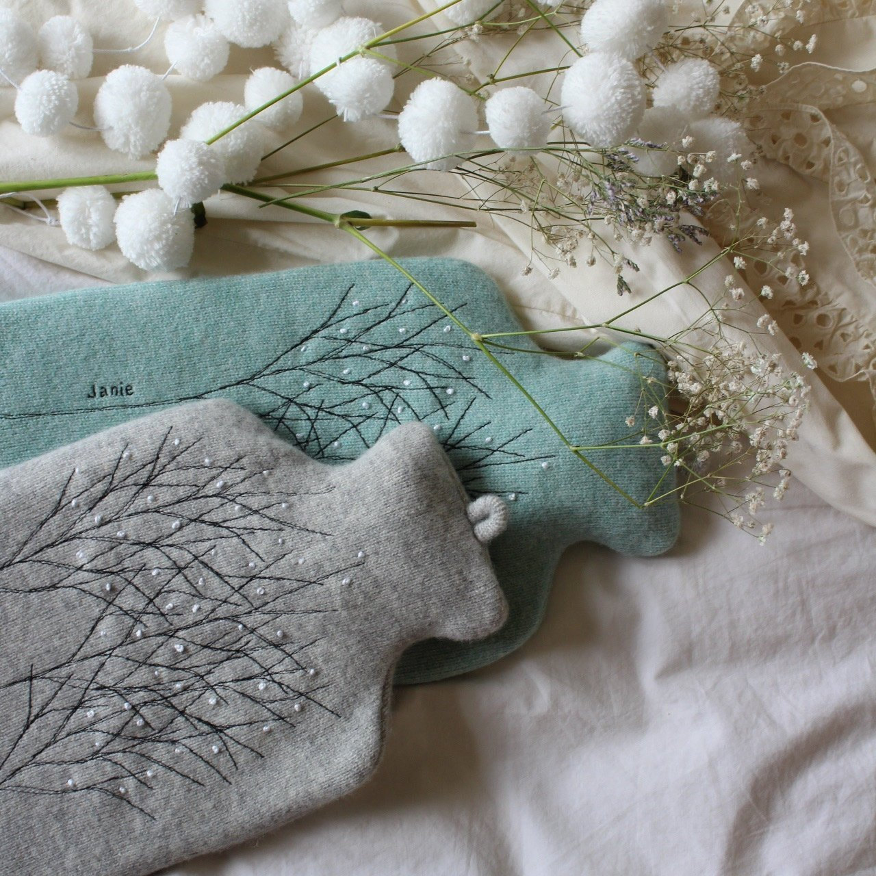Hot Water Bottle With Grey Treeline Design in PEARL GREY 2L - Etsy UK