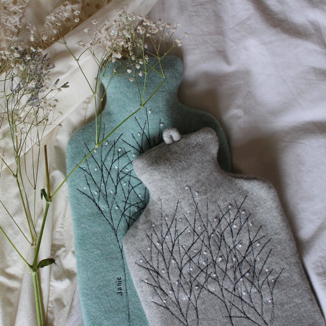 Hot Water Bottle With Grey Treeline Design in PEARL GREY 2L - Etsy